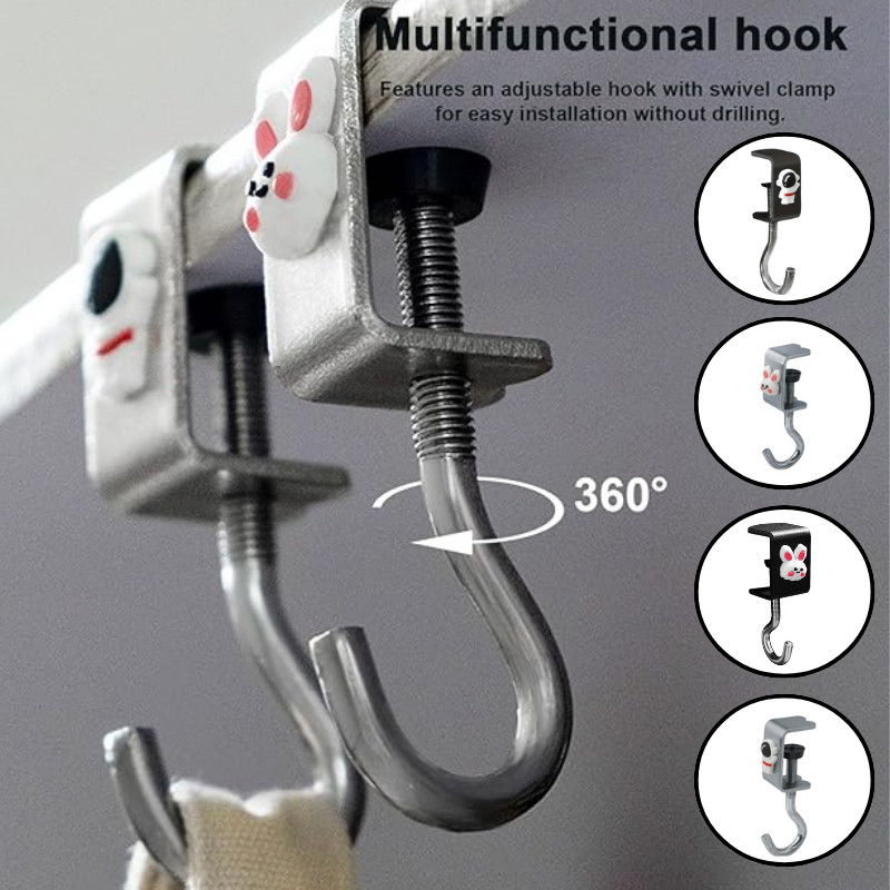Adjustable Removable Desk Hook Astronaut Rabbit Cartoon Desk Side ...