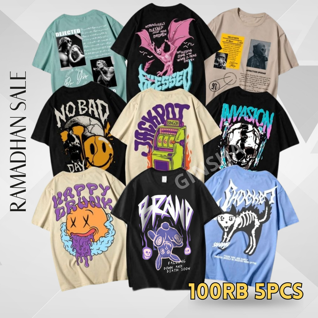 Super Savings Package 100 thousand 5 pcs Cool Distro Motif T-Shirts for ...