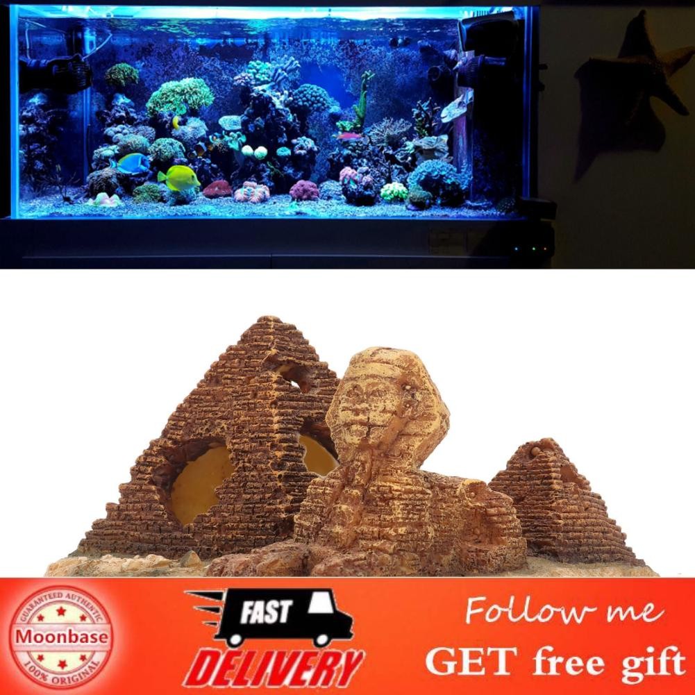 Moonbase Aquarium Pyramid Hiding Cave Decor Realistic Safe Resin Fish ...