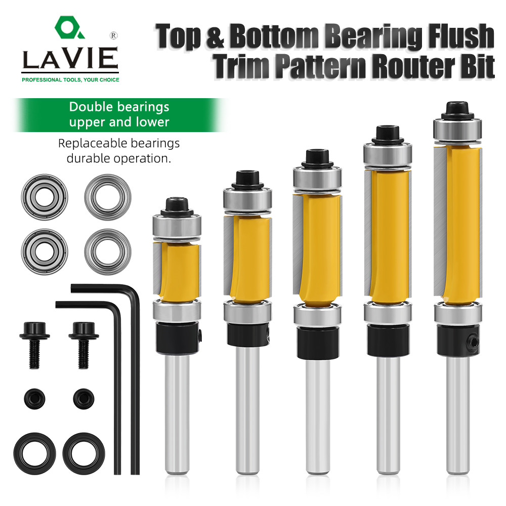 LAVIE 1pc 1/4 6.35mm Double Bearing Straight Trim Router Bit Trimming ...