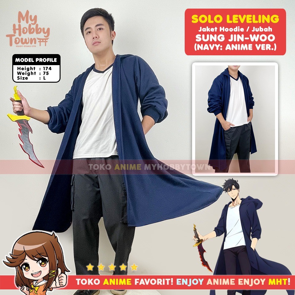Solo Leveling Hoodie Jacket Sung Jin-Woo Cloak Cosplay Anime Navy Blue ...