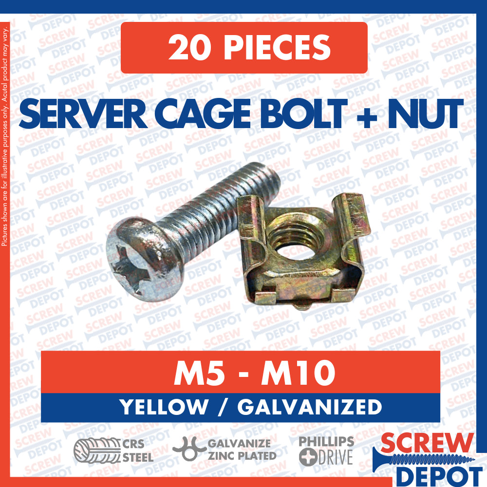 20PCS M5-M10 Cage Bolt and Nut / Server Rack Screw / Computer Rack ...