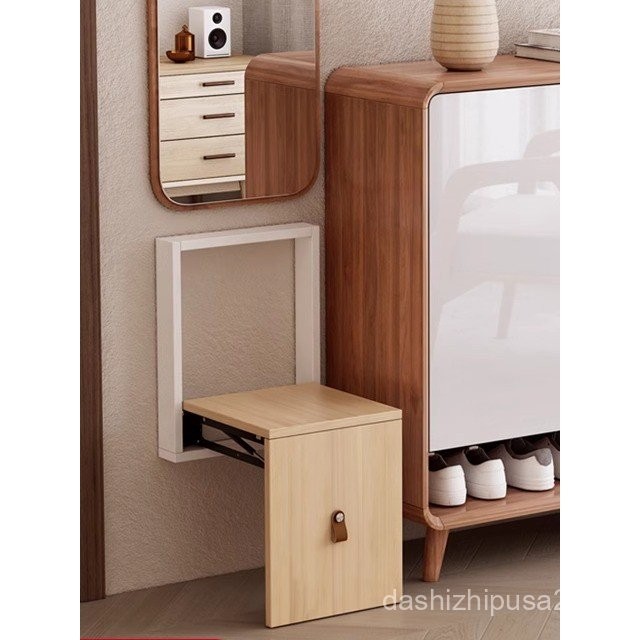 Folding Wall-Mounted Shoe Changing Bench Solid Wood Home Entrance Ultra ...