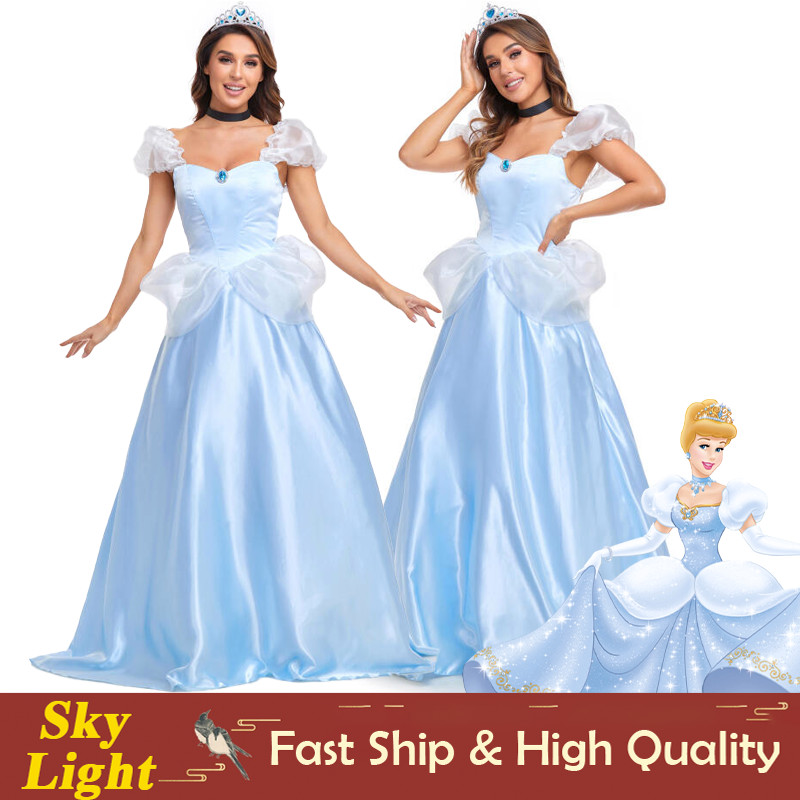 Cinderella Princess Blue Dress For Woman Adult Mesh Light Gown ...