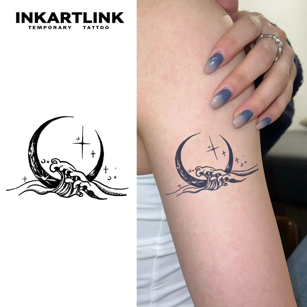 Inkartlink Waves Moon temporary tattoo stickers, waterproof long-lasting magic tattoo, lasts to ...