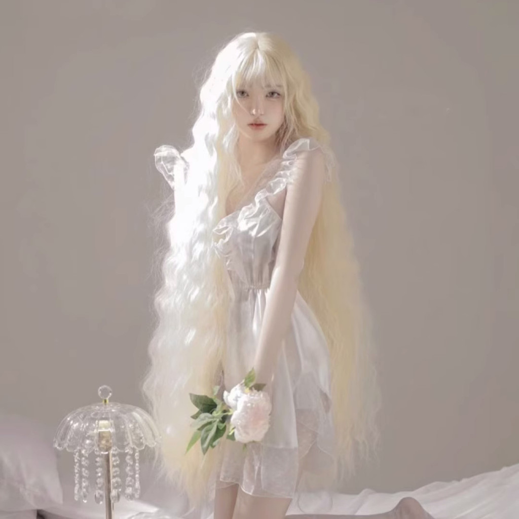 1 M Super Long Curly Hair Light Golden Wig Full-Head Wig Female Cos ...