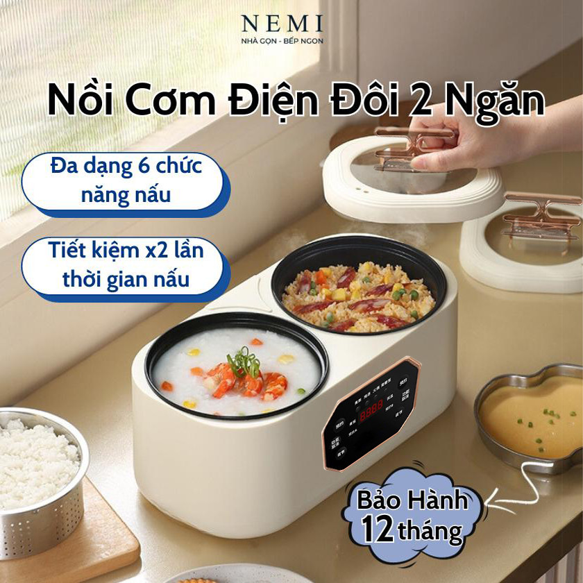 2-compartment multi-function electric cooker, 3.6L double rice cooker ...