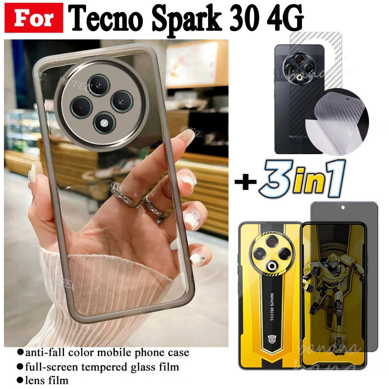 3 in 1 Tecno Spark 30 4G TPU Soft Silicone Transparent Phone Cover with ...