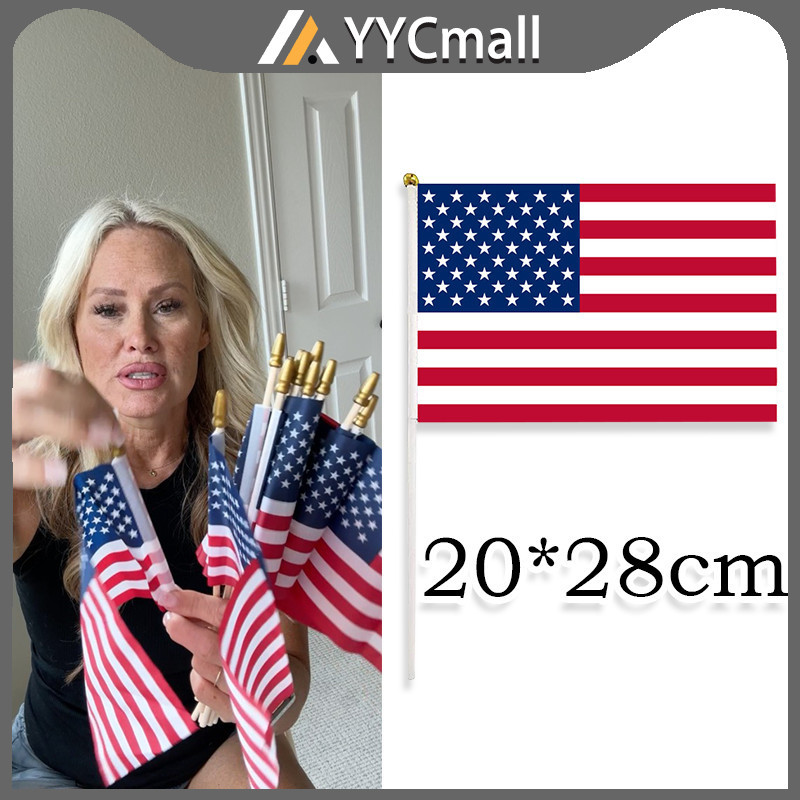 20*28cm American Stick Flags Plastic/Wood Pole USA Mini Parade Stick ...