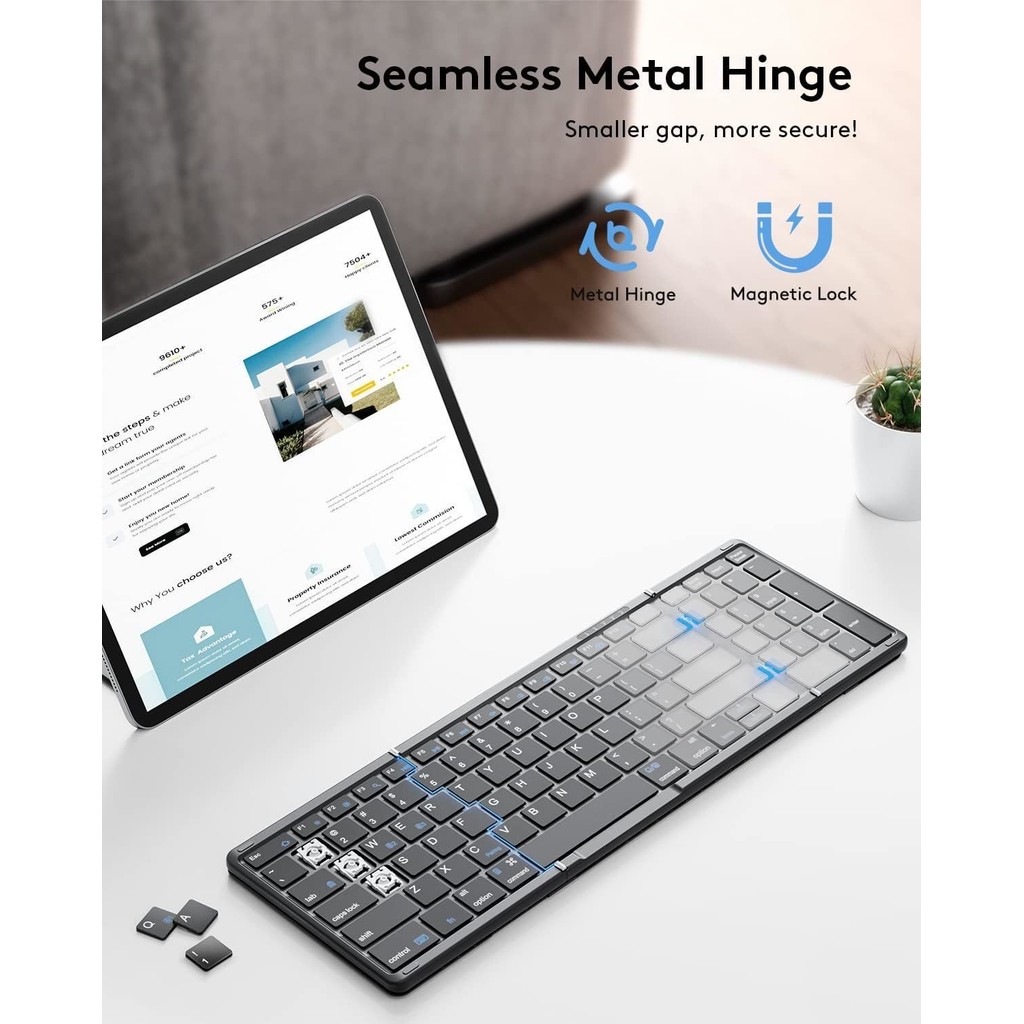 Jomaa Foldable Bluetooth Keyboard With Numeric Keypad Full Size Wireless Folding Keyboard