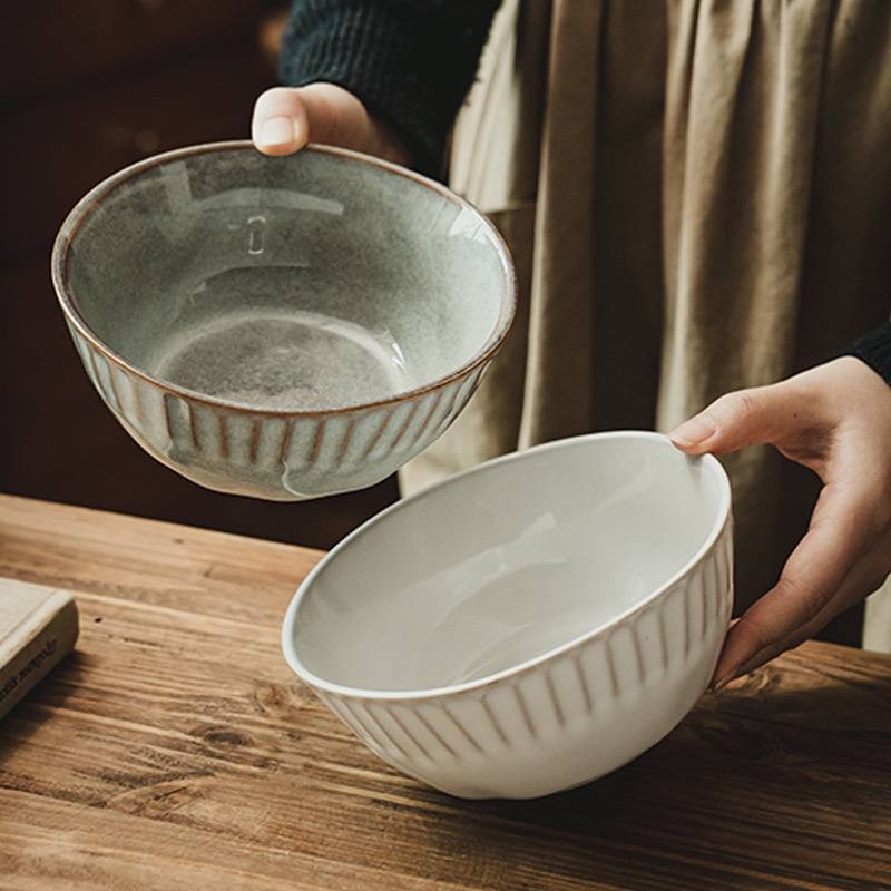 LivingPlus 6 inch Ceramic Rice Bowl Japanese Design Gohan Bowl Salad ...