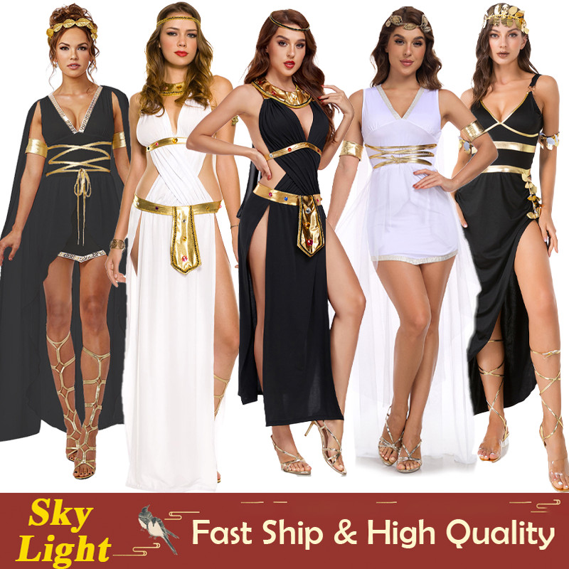 S-L Ancient Greek Goddess Athena Cosplay Costume For Woman Sexy White ...