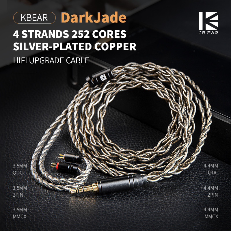 KBEAR DarkJade 4 strands 252 cores silver-plated copper HIFI upgrade cable 3.5/4.4mm Gold-Plated ...