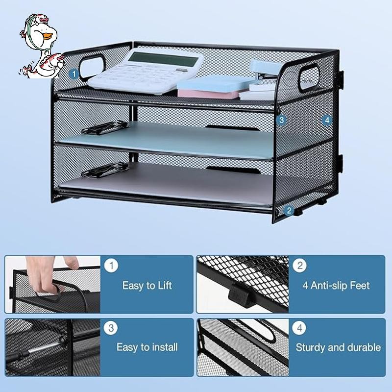 Metal File Organizer 3-Tier Desk Organizer Office Storage Drawers Heavy ...