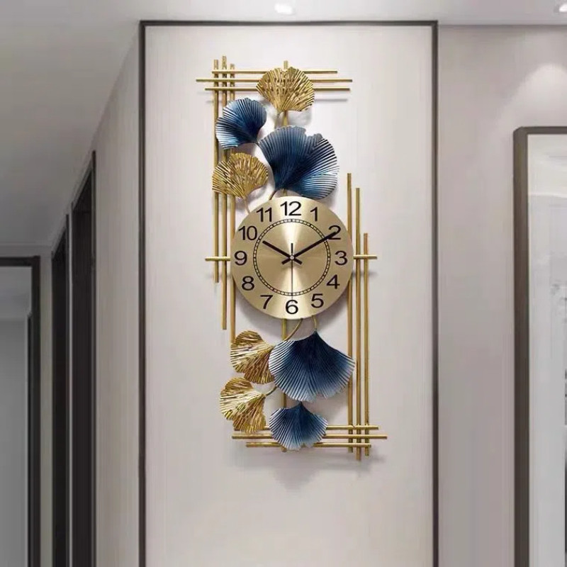 Wall Clock Modern Art Clock Metal Large Wall Clocks, 3D Art Ginkgo Leaf ...