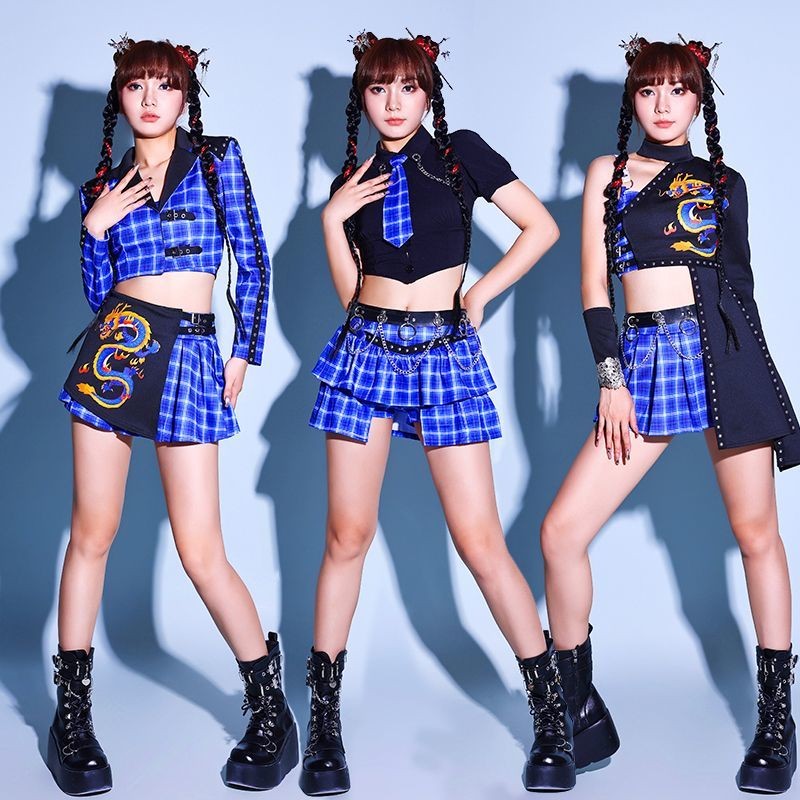 Kpop Song Costume Girl Group Costume Blue Plaid Dance Costume 2024 New ...