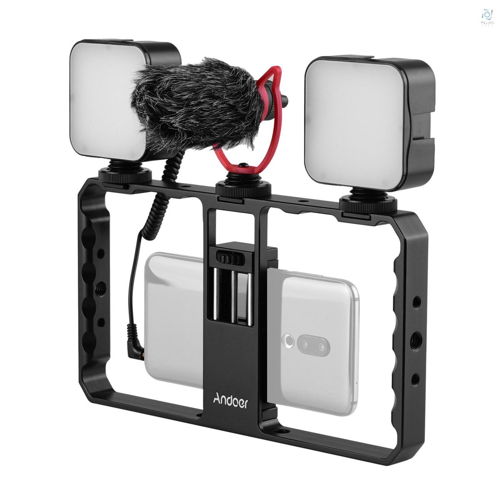 Top ⭐ Phone Rig Andoer Smartphone Video Rig Grip with Rig Dual LED ...