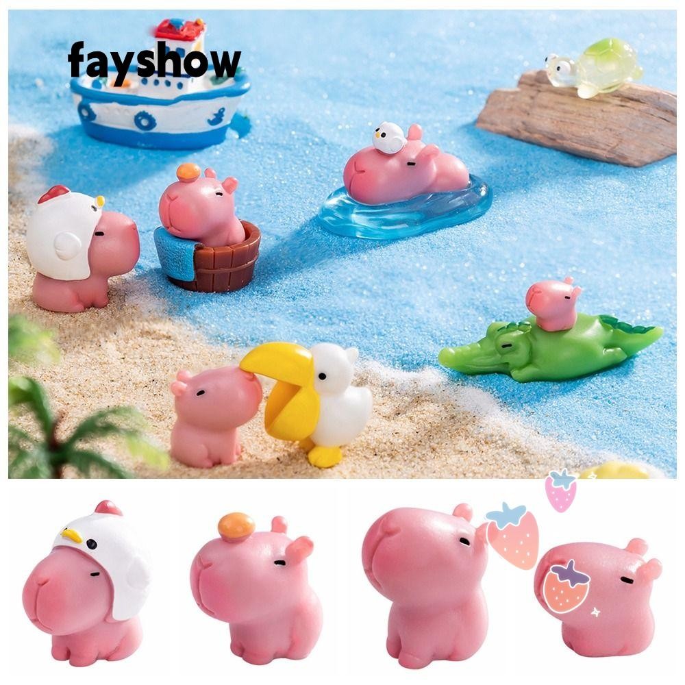 FAY Cartoon Capybara Statue, Resin Pink Miniature Capybara Figurines ...