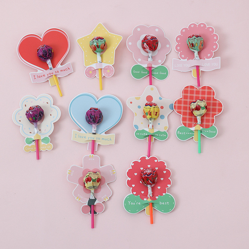 10 styles / sheet Cartoon Little Flower Lollipop Cardboard | Shopee ...