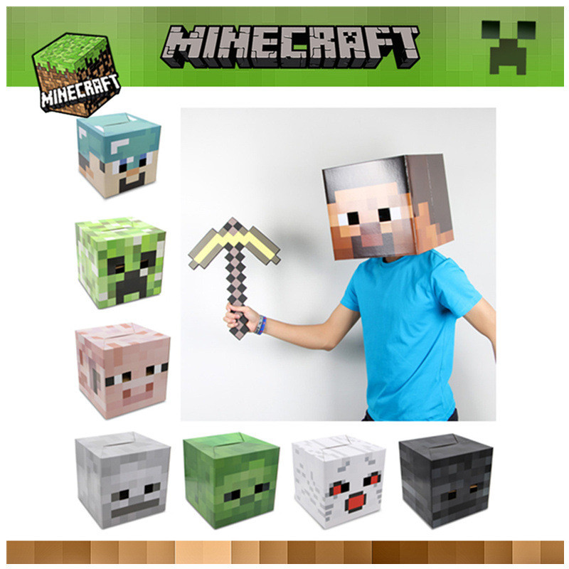 Game Minecraft Cardboard Head Cover Box Steve Creeper Enderman Mask ...