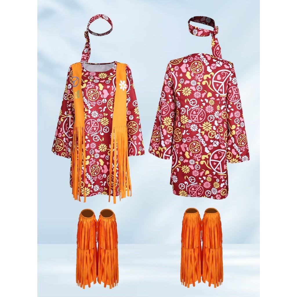 BlessU 60s 70s Peace and Love Retro Hippies Cosplay Halloween Costume for Women Floral Disco ...