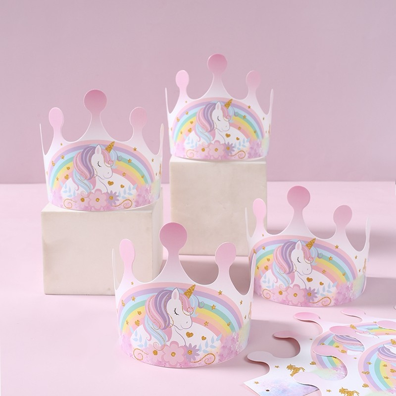 6Pcs Unicorn Theme Paper Party Hat Birthday Crown Hat Birthday ...