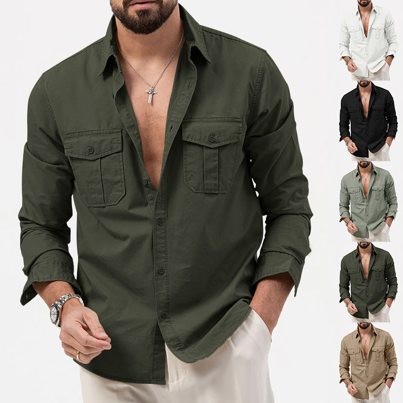 Men's Shirt Long Sleeve Outdoor Sports Multi-Pocket Shirt S-3XL Plus ...