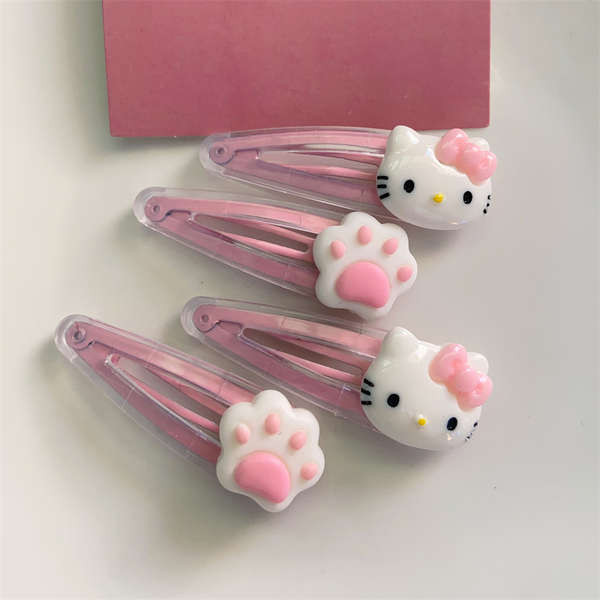hair clip hair clamp Pink jelly feeling Hello Kitty cat claw BB clip ...