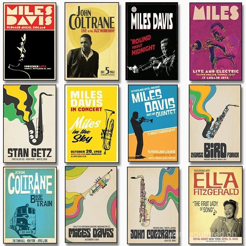 John Coltrane Miles Davis Jazz Musician Portrait Poster Print Saxophone ...