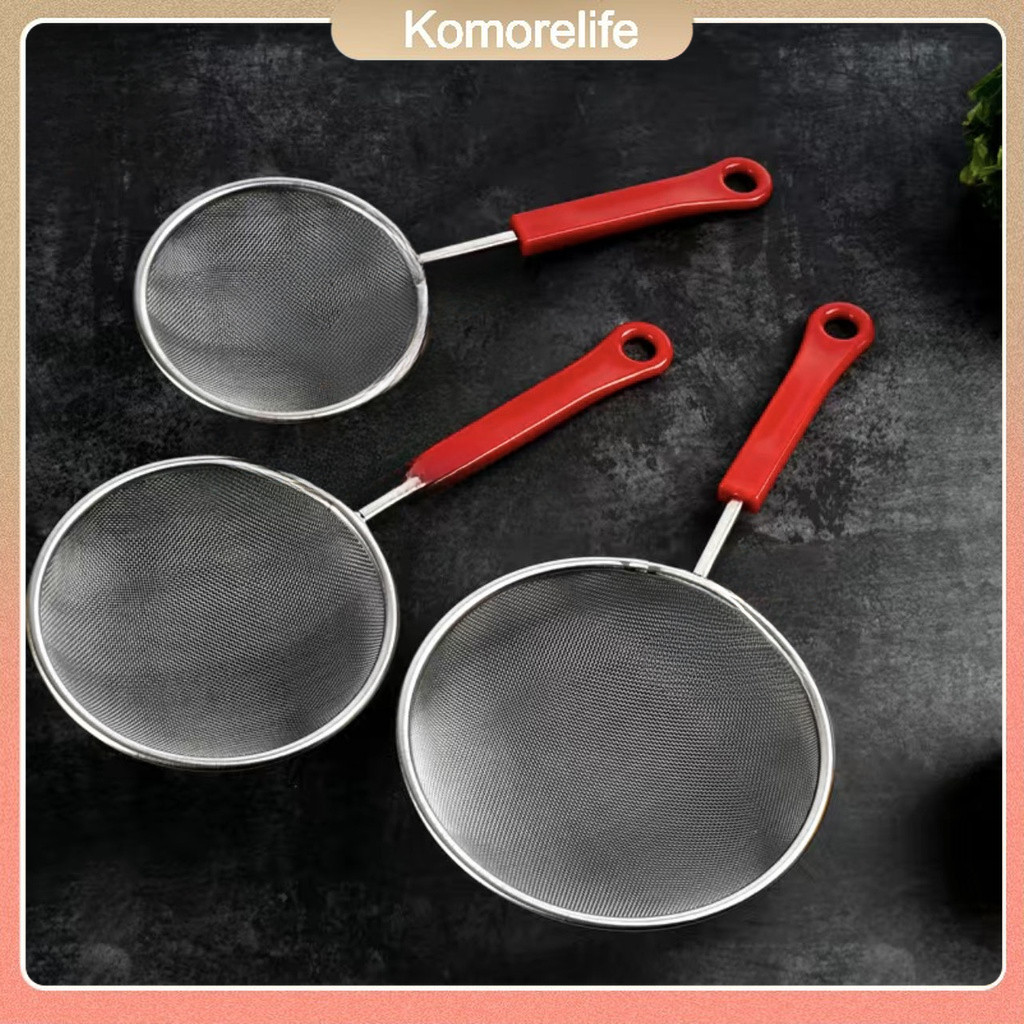 Stainless Steel Strainer Flour Sieve Red Handle Fine Strainer Basket ...