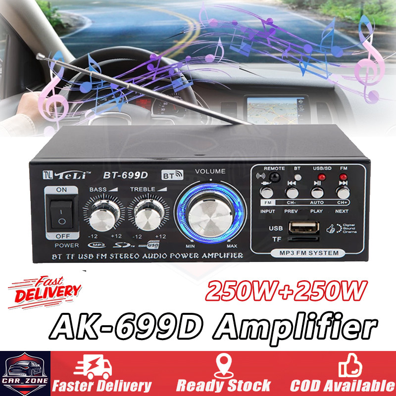 AK-699D 12V 220V 500W Bluetooth 5.0 Amplifier AK-699 BT USB/TF/FM Car ...