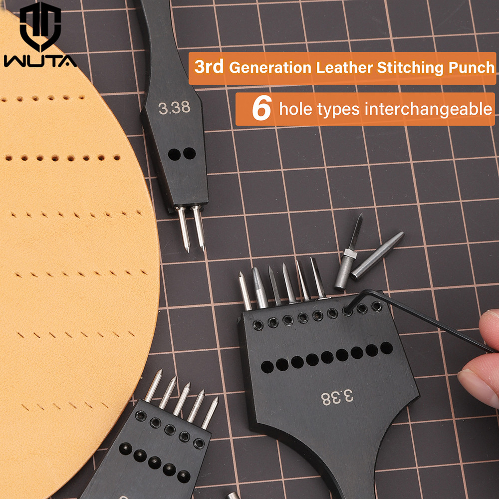 WUTA 3rd Gen Leather Punch Head Replaceable Pricking Iron Multifunctional Diamond/Olive/Round ...