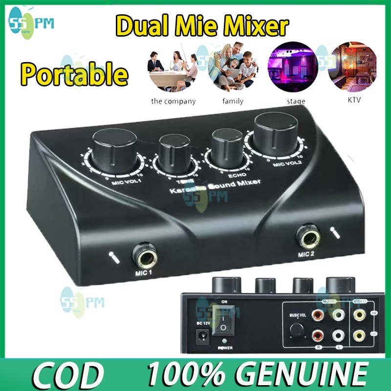 Audio Mixer Amplifier Portable Dual Mic Inputs For Amplifier & Microphone Karaoke Echo Mixer ...