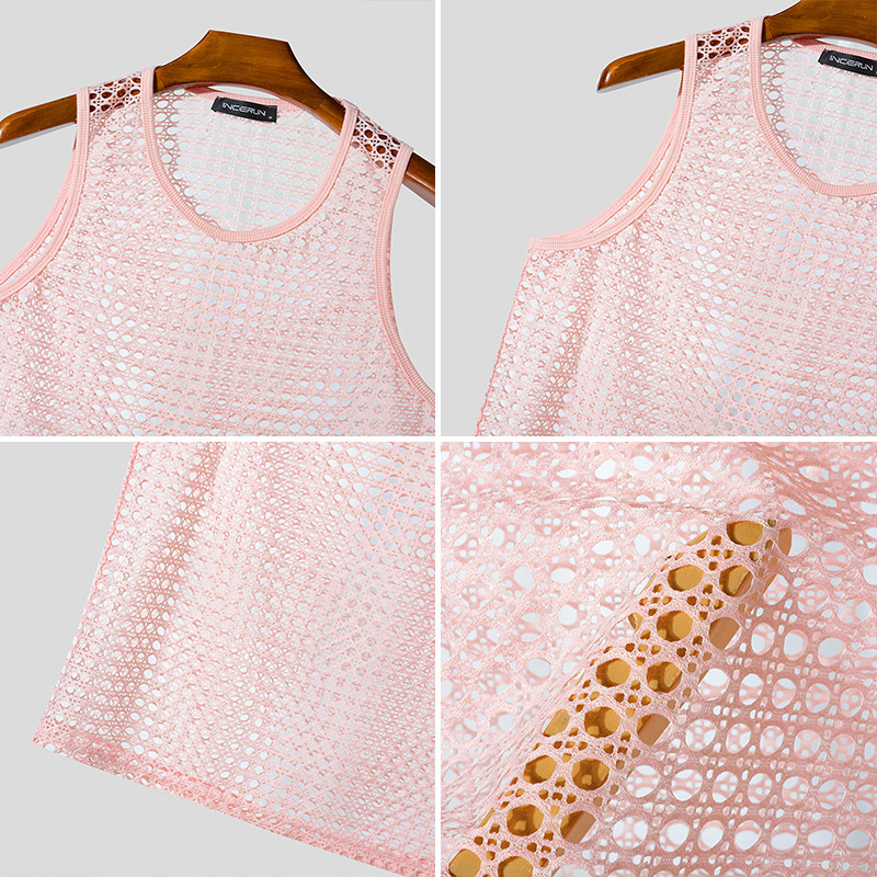 INCERUN Men's Beach Style Mesh Sleeveless Tank Top | Shopee Philippines