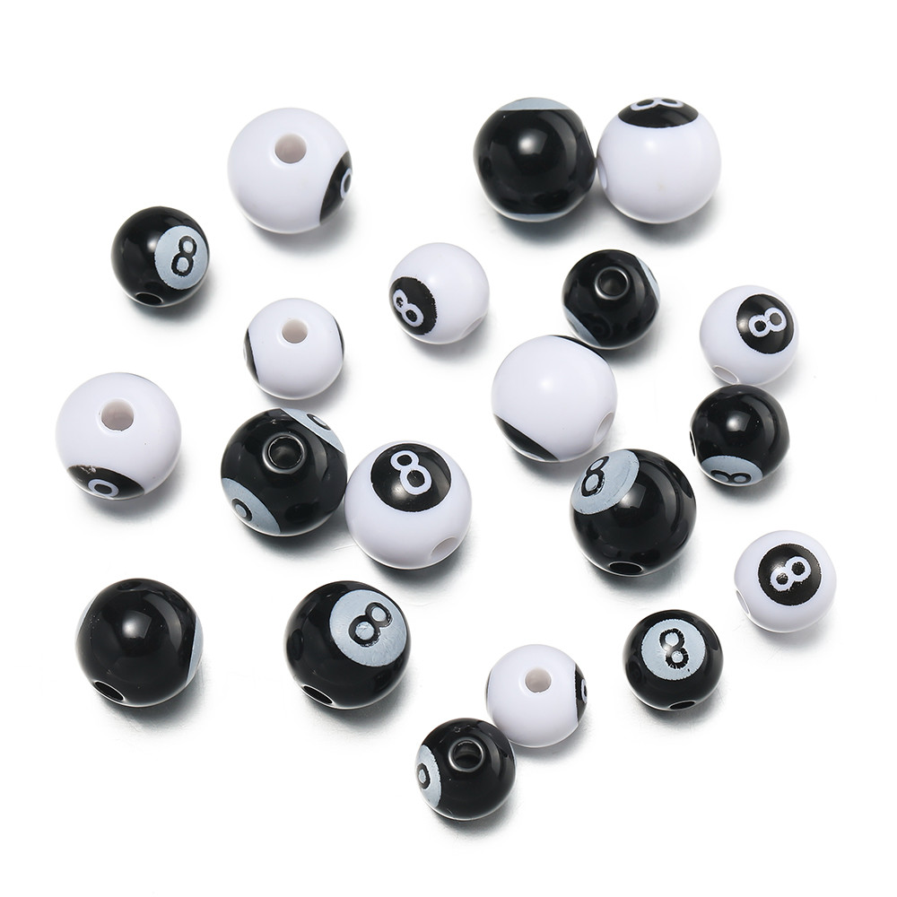 St Kunkka 5pcs 8-10mm Acrylic Print Black 8 Billiard Ball Round Beads ...