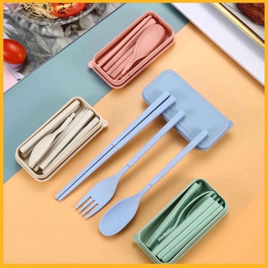 3pcs Set Reusable Folding Wheat Straw Chopstick Spoon Fork Cutlery Set ...