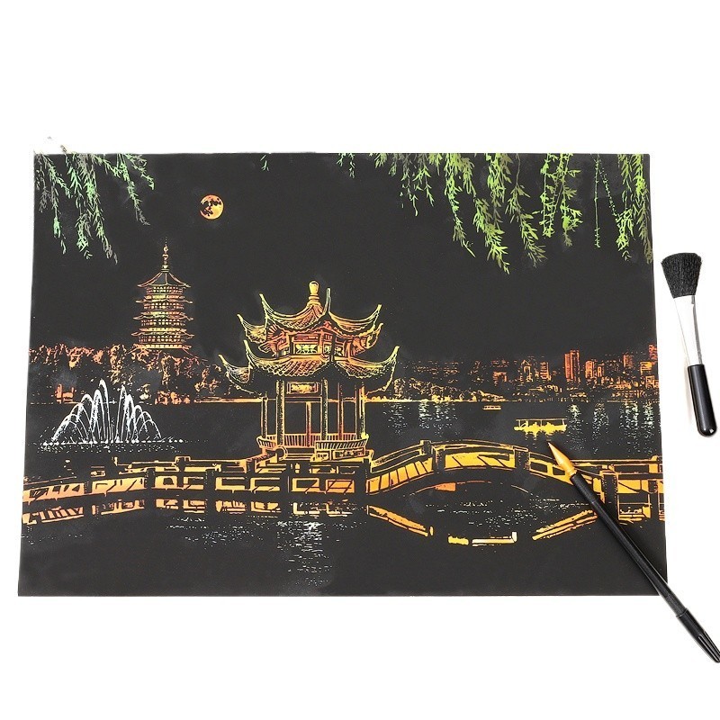 A3 Color City Night Scenery Scratch Painting Hand Scratch Painting ...