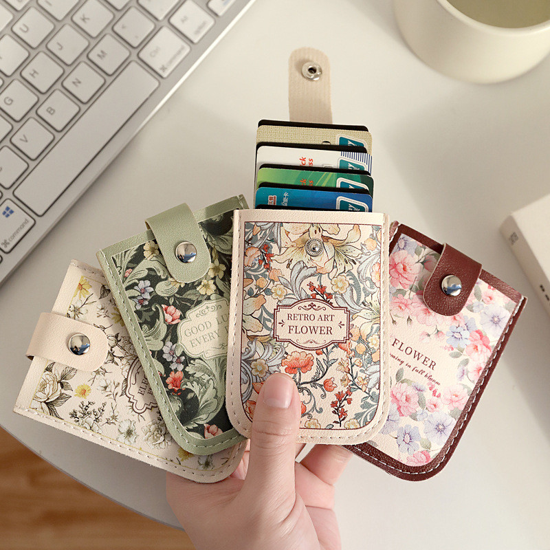 Pull-out Floral Oil Painting Card Case with Buckle Large Capacity ID ...