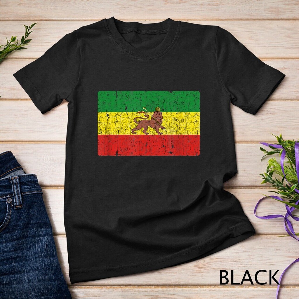 Vintage Rastafari Ethiopian Lion Ethiopia Rasta Flag T-Shirt | Shopee ...