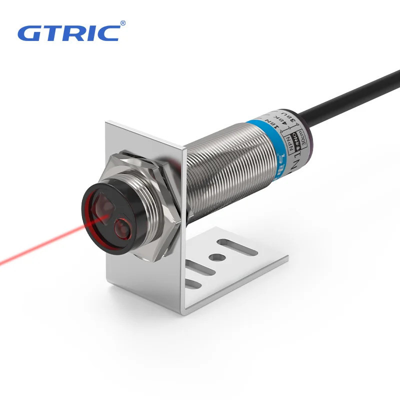 GTRIC Diffuse Reflection Laser Photoelectric Sensor M18 Series 10-30V NPN PNP Visible Spot 2mm ...