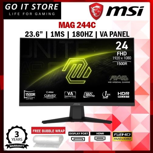 MSI MAG 244C 23.6" (23.6", VA, FHD, 1MS, 180HZ) CURVED GAMING MONITOR ...