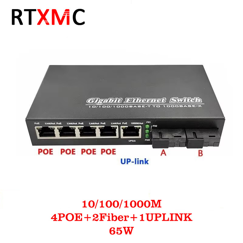POE switch 4POE 2 fiber Gigabit Ethernet switch media converter Fiber ...