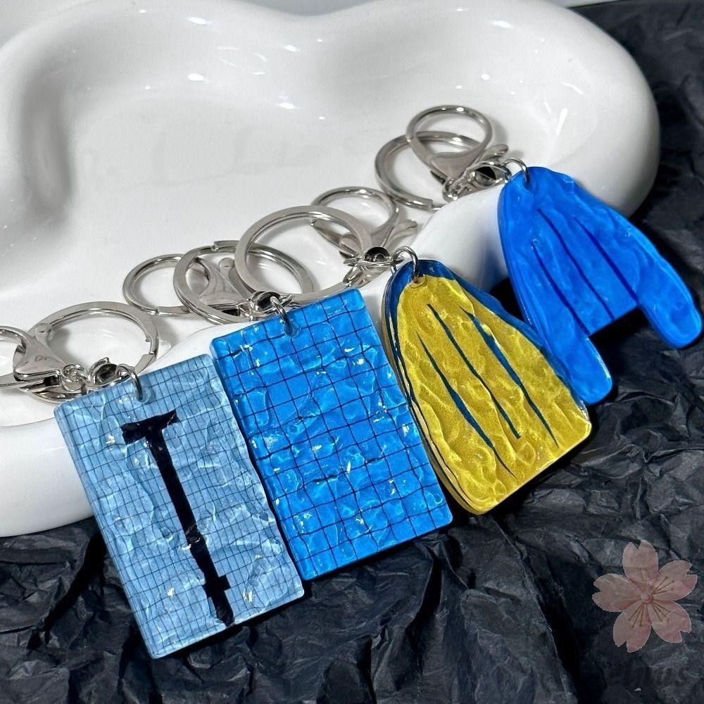 ELNUS 4 PCS Wavy Swimming Pool Keychain, Acrylic Pendant Car Key Chain ...