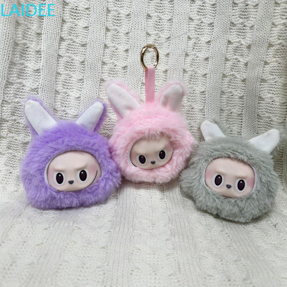 LAIDEE Labubu Enamel Face Keyring, Fluffy Soft Labubu Doll Plush ...
