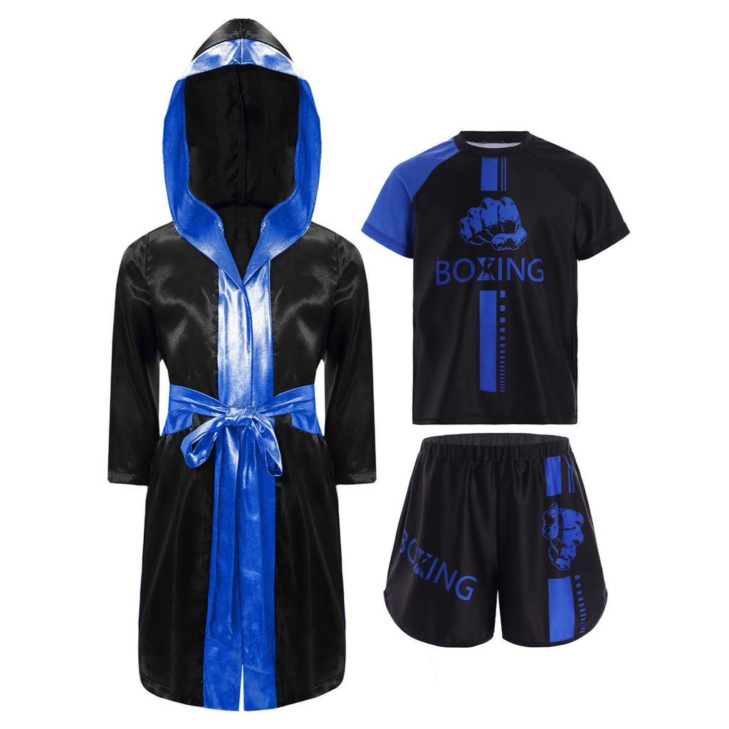 Yhong Kids Boys Boxing Uniform Set 3 Pcs Long Sleeve Open Front Hooded ...