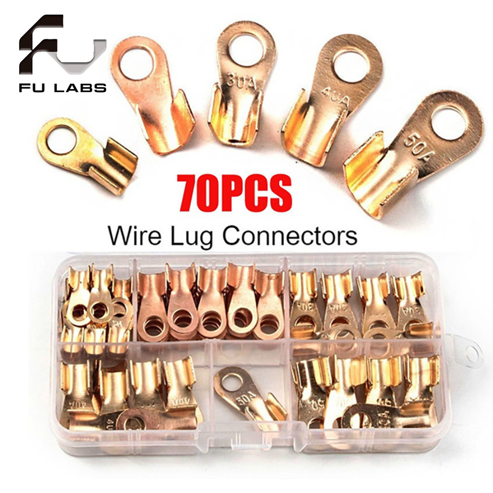 70PCS Copper Battery Cable Connector Terminal Open Lugs Wire Terminals ...