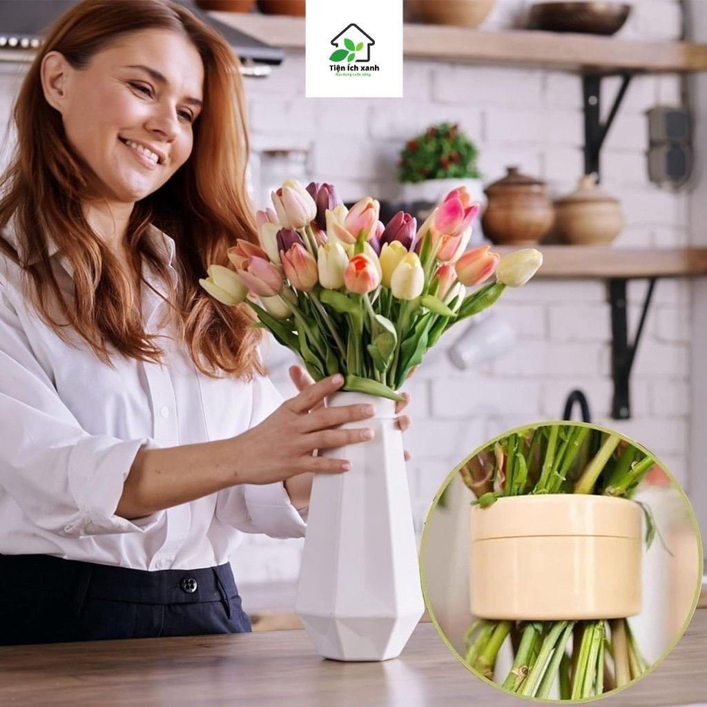 Round plastic flower arrangement with spiral design and integrated ...