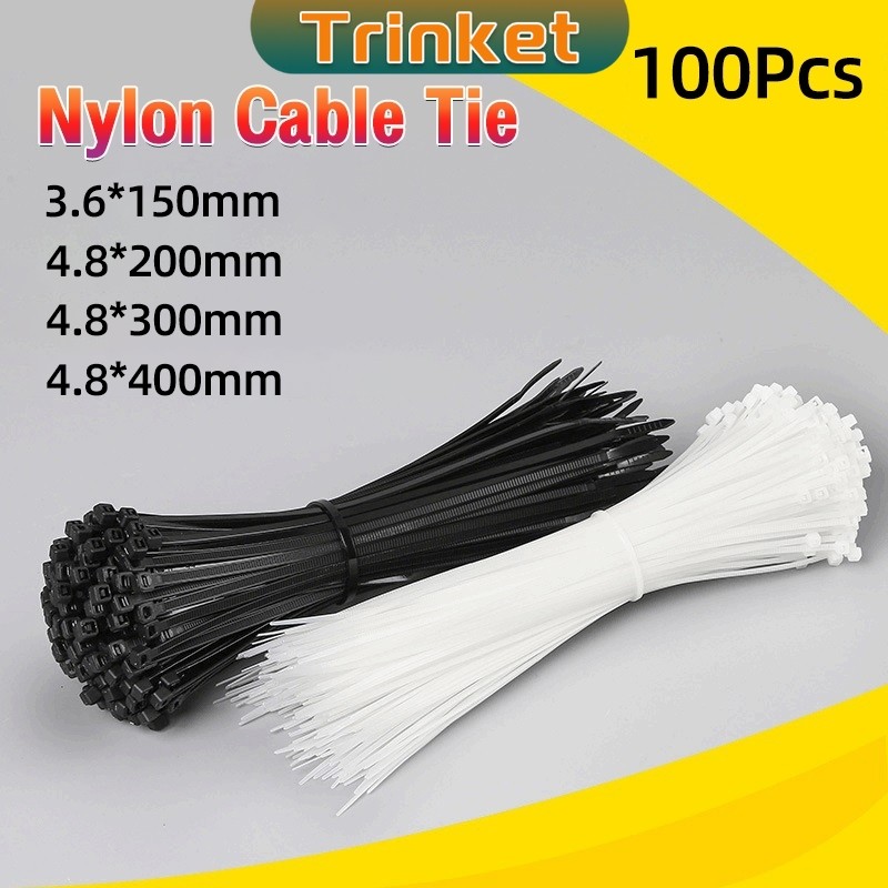 Trinket 100pcs Nylon Cable Tie Wire Black/White 3.6/4.8MM/3MM Plastic ...