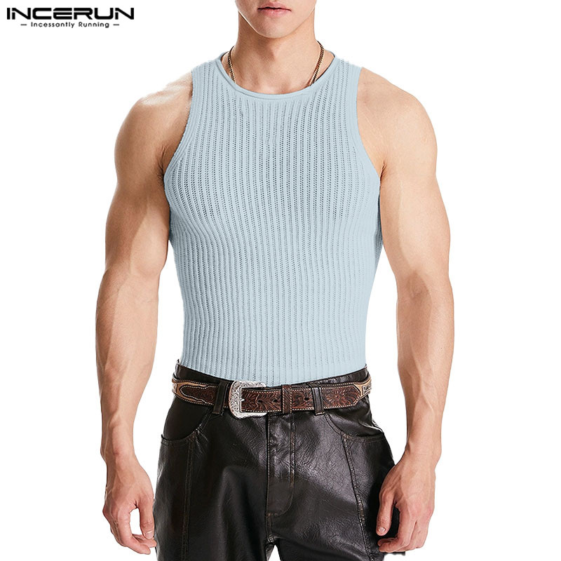 INCERUN Men Korean Casual Striped Design Hollow Simple Sleeveless Tanks ...