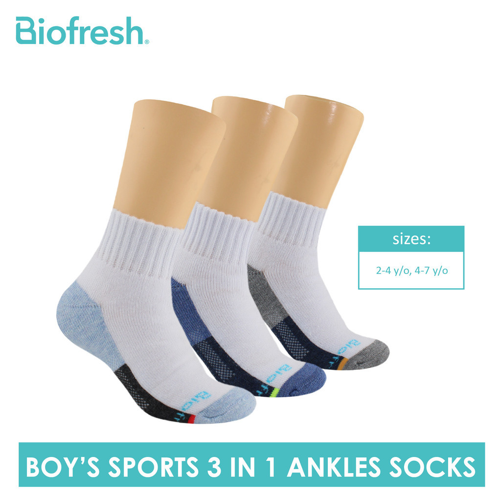 Biofresh Boys' Antimicrobial Cotton Ankle Thick Sports Socks 3 pairs in ...